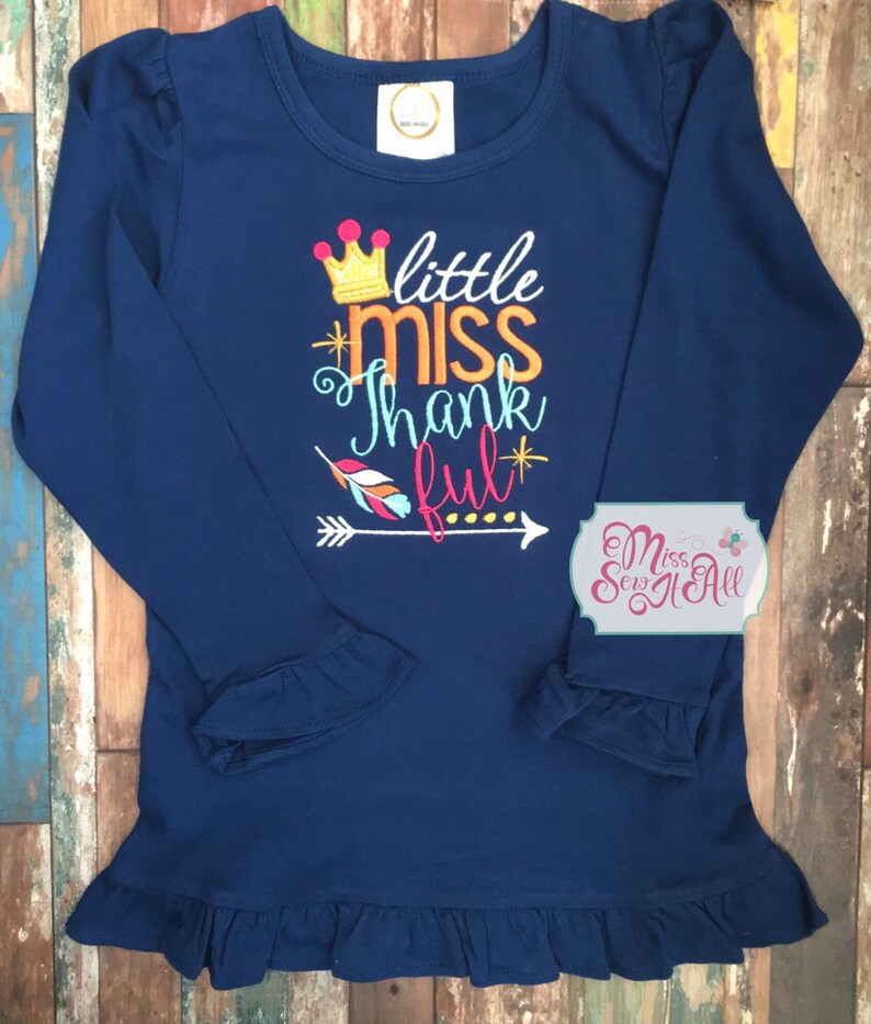 Little Miss Thankful Girls Thanksgiving Shirt, Custom Fall Design - Etsy