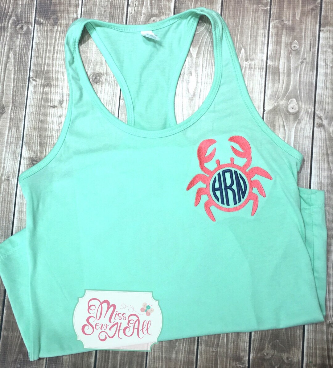 Crab Monogram Tank, Custom Crab Tank, Crab Design, Girls Crab Tank ...