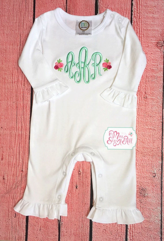 Girls Monogrammed Romper Custom Floral Romper | Etsy