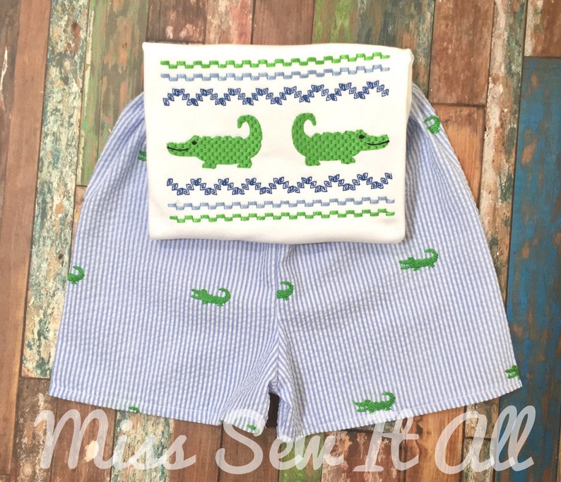 Faux Smocked Alligator Shorts Set | Etsy