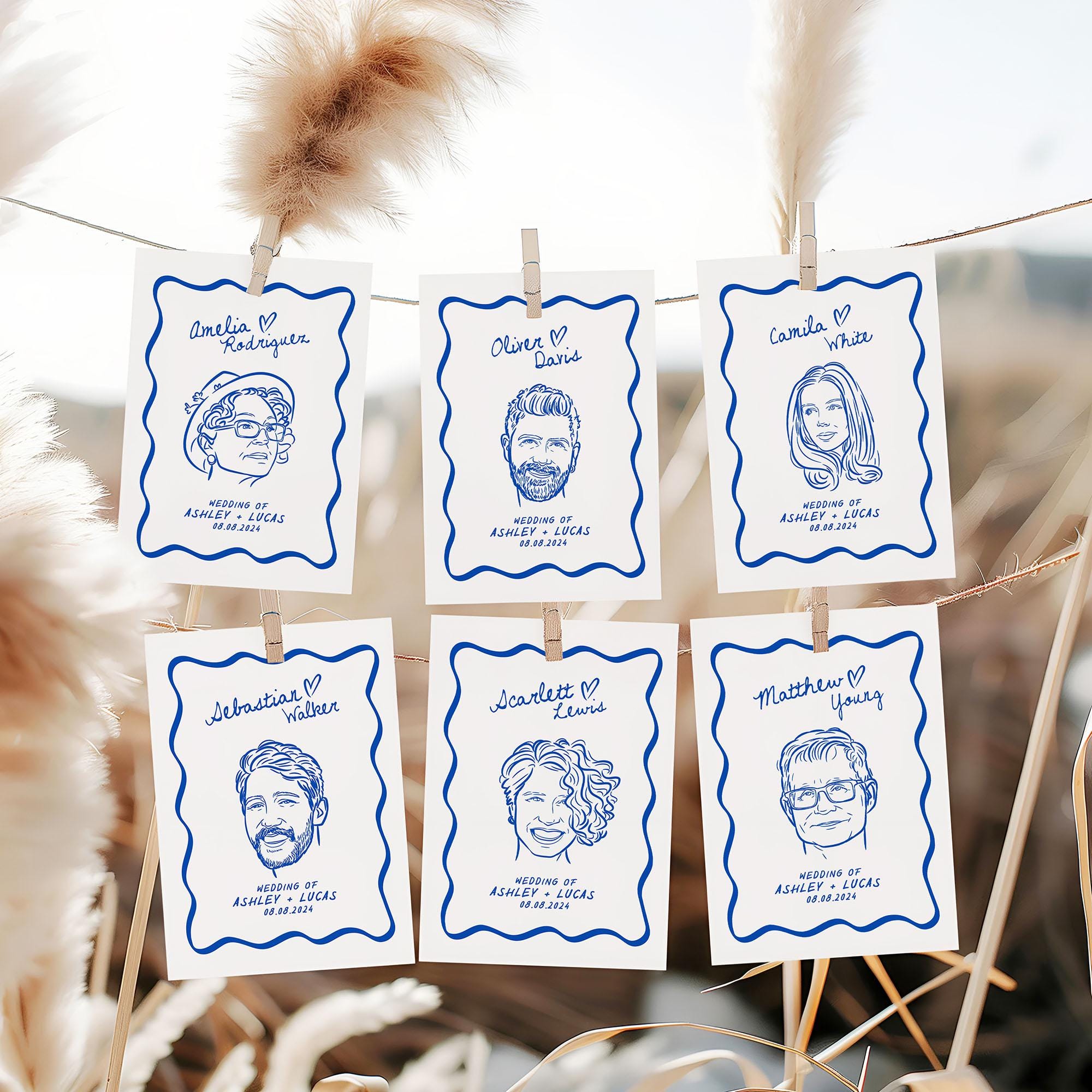 Personalized Wedding Line Art Portrait | Custom Table Number ...