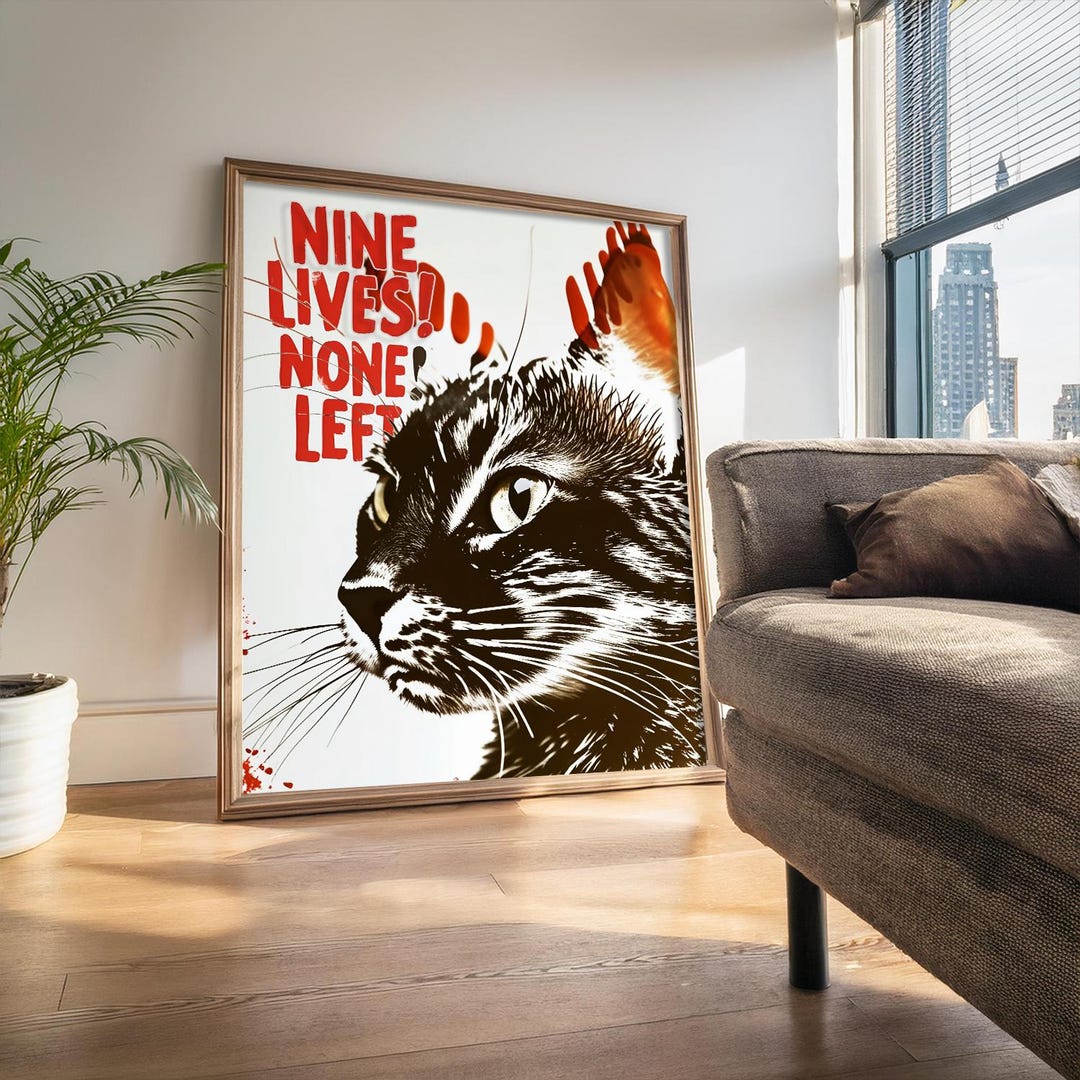 Nine Lives Poster, Digital Woodblock, Printable Wall Art, Digital ...