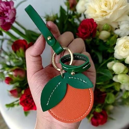 Cute Orange Leather Key Fob Holder - PU Leather Backpack Purse Charm ...