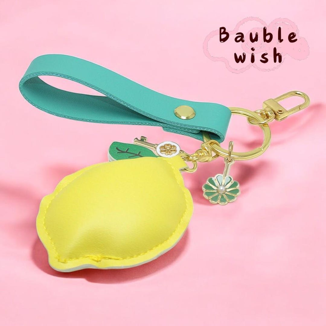 Yellow Lemon Keychain – Faux Leather Fruit Charm – Cute Lemon Bag Charm ...