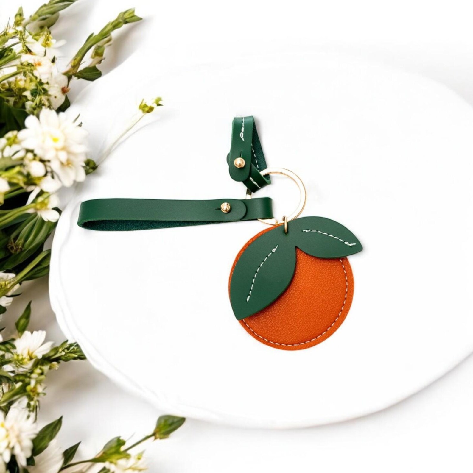 Cute Orange Leather Key Fob Holder - PU Leather Backpack Purse Charm ...