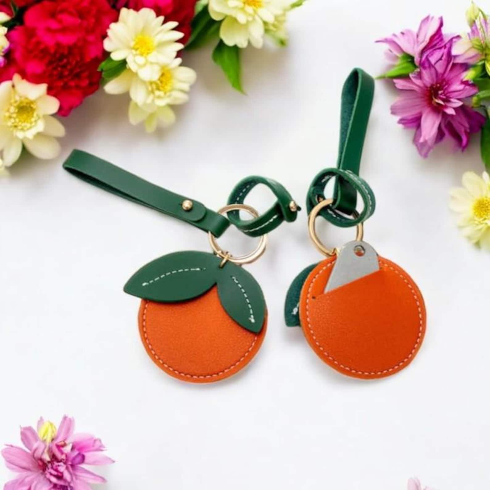 Cute Orange Leather Key Fob Holder - PU Leather Backpack Purse Charm ...