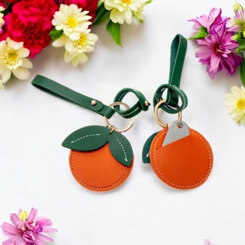 Cute Orange Leather Key Fob Holder - PU Leather Backpack Purse Charm ...
