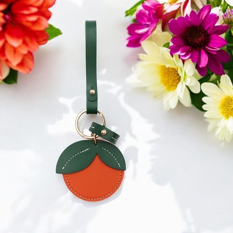 Cute Orange Leather Key Fob Holder - PU Leather Backpack Purse Charm ...