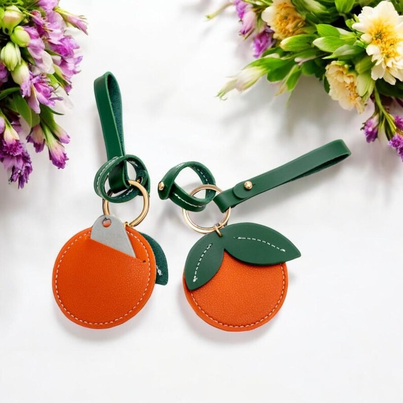 Cute Orange Leather Key Fob Holder - PU Leather Backpack Purse Charm ...