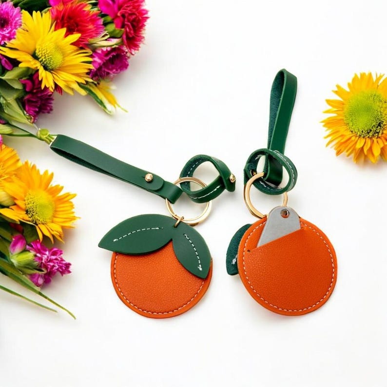 Cute Orange Leather Key Fob Holder - PU Leather Backpack Purse Charm ...