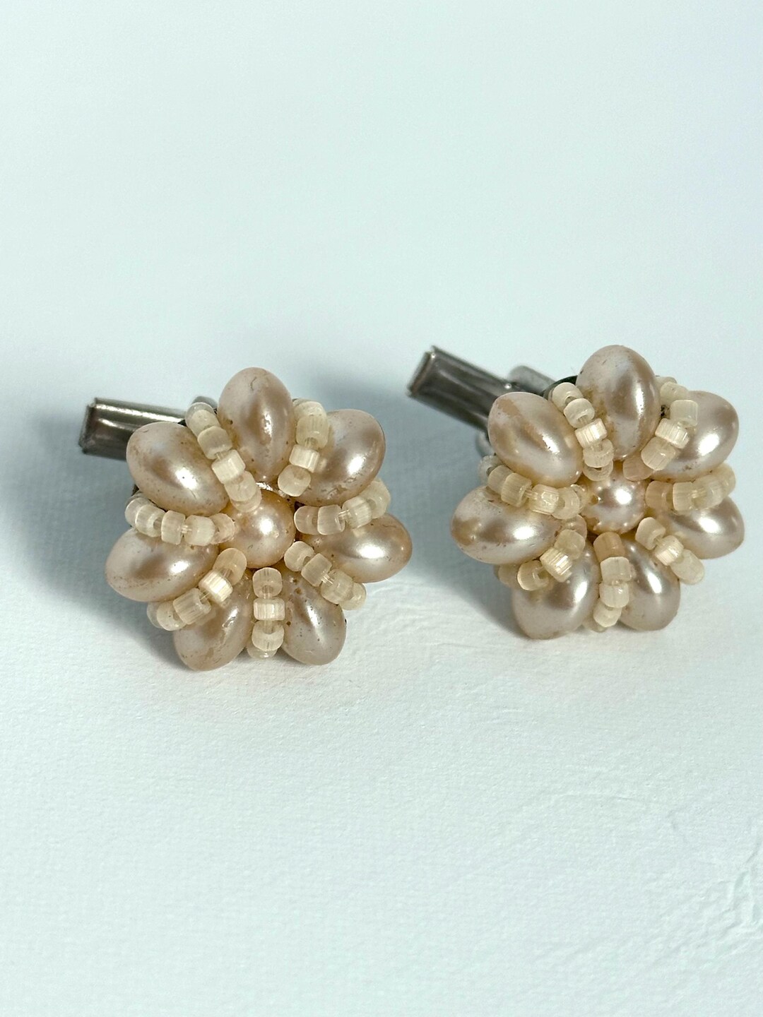 1960s Faux Pearl Cufflinks: Mid-century Beaded Floral Design - Etsy