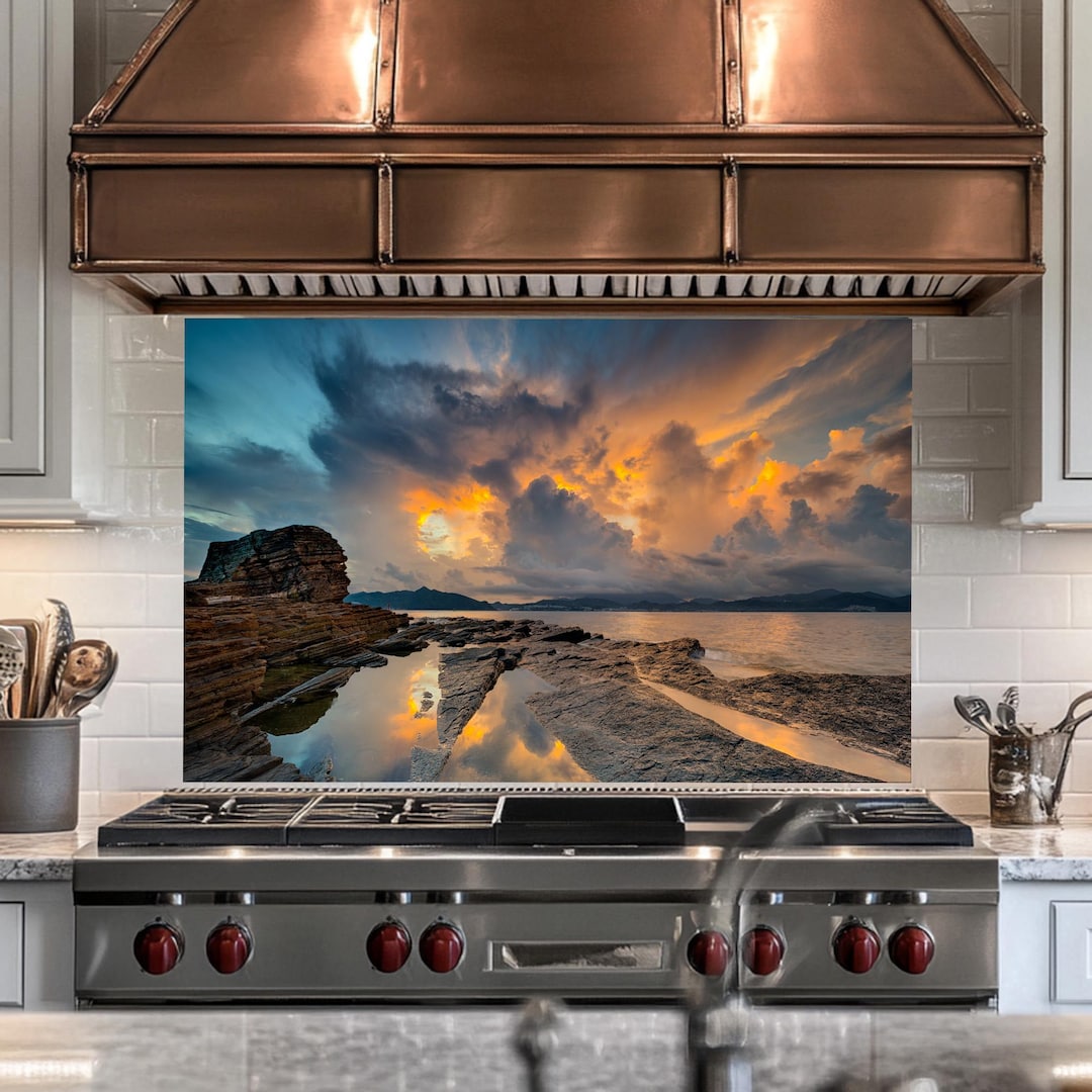 Dramatic Landscape Backsplash, Nature Stove Back Panel, Stormy Sky ...