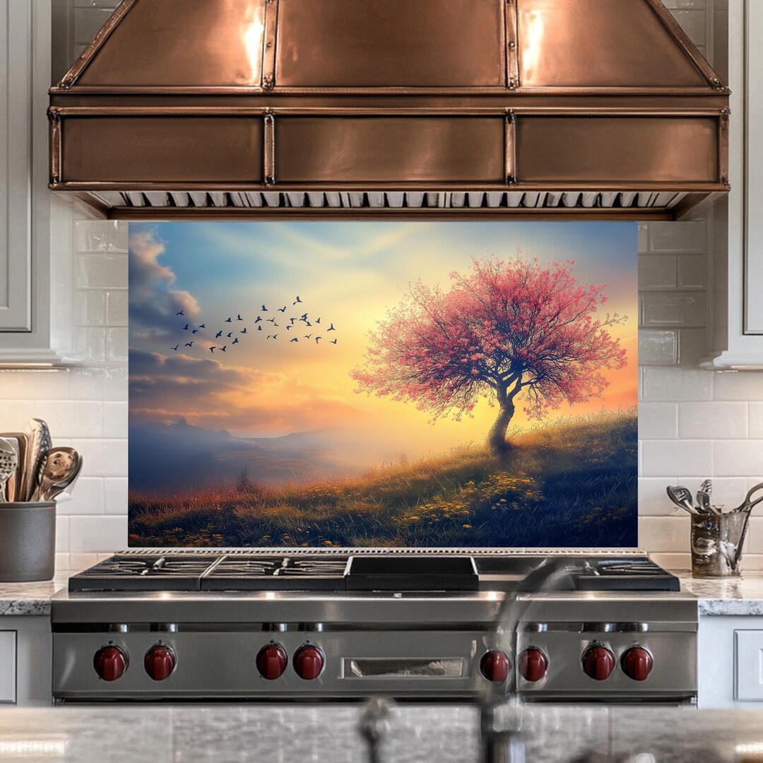 Cherry Blossom Backsplash, Romantic Stove Panel, Tempered Glass ...