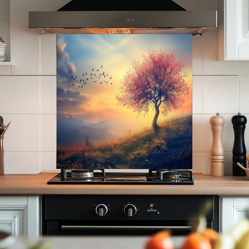 Cherry Blossom Backsplash, Romantic Stove Panel, Tempered Glass ...
