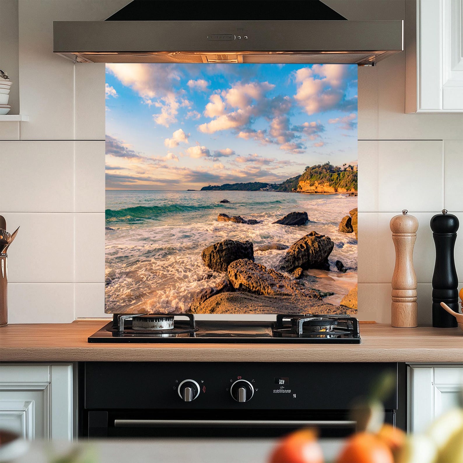 Coastal Beach Backsplash, Ocean View Stove Panel, Seaside Kitchen ...