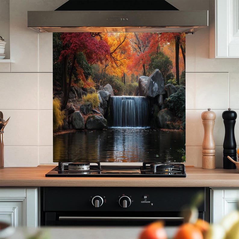 Zen Waterfall Backsplash, Autumn Stove Panel, Tempered Glass Splashback ...