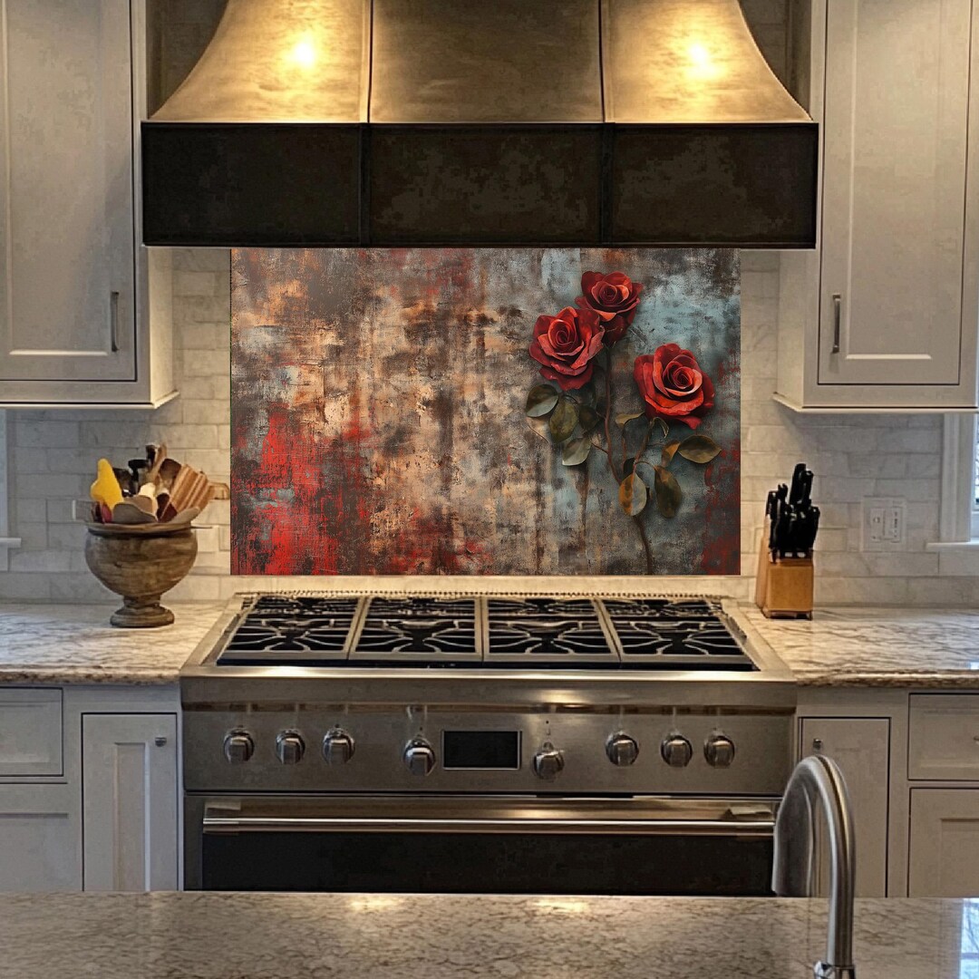 Rusty Flowers Glass Backsplash,tempered Glass Backsplash for Kitchen ...