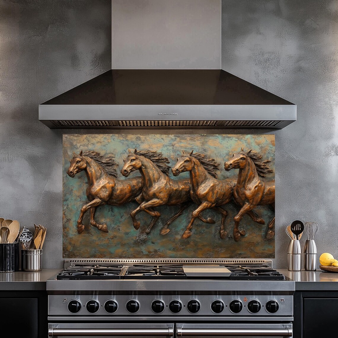 Horses Tempered Glass Backsplash,copper Splashback Tile,backsplash ...