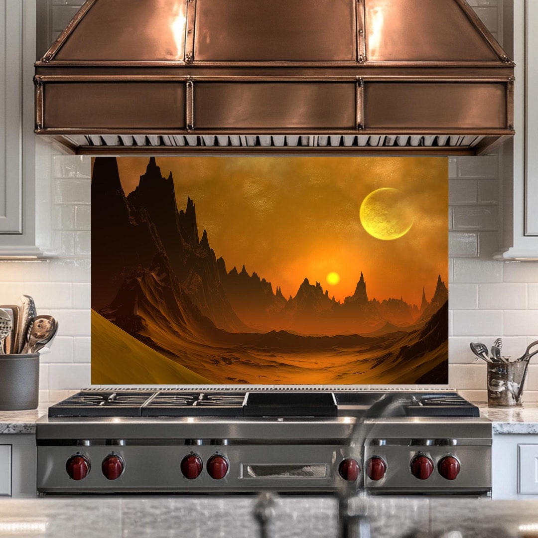 Mounain and Sun Tempered Glass,stained Backsplash Tile,rustic Kitchen ...