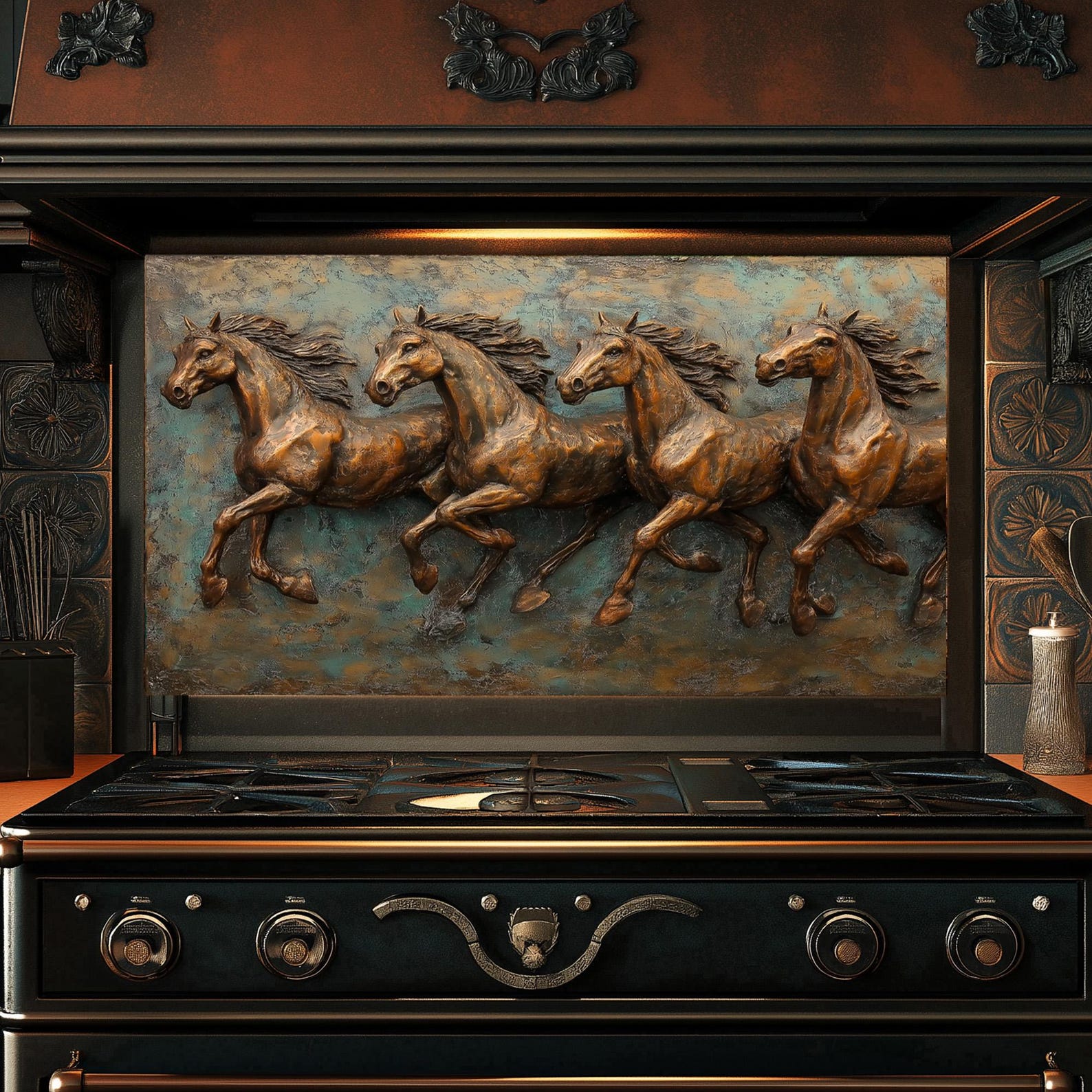 Horses Tempered Glass Backsplash,copper Splashback Tile,backsplash ...