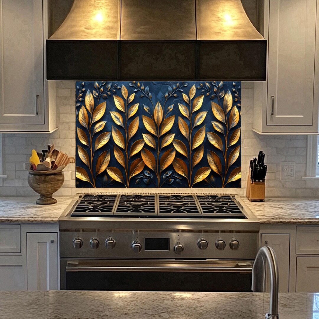 Tempered Glass Leaf Backsplash,kitchen Backsplash Behind Stove,glass ...