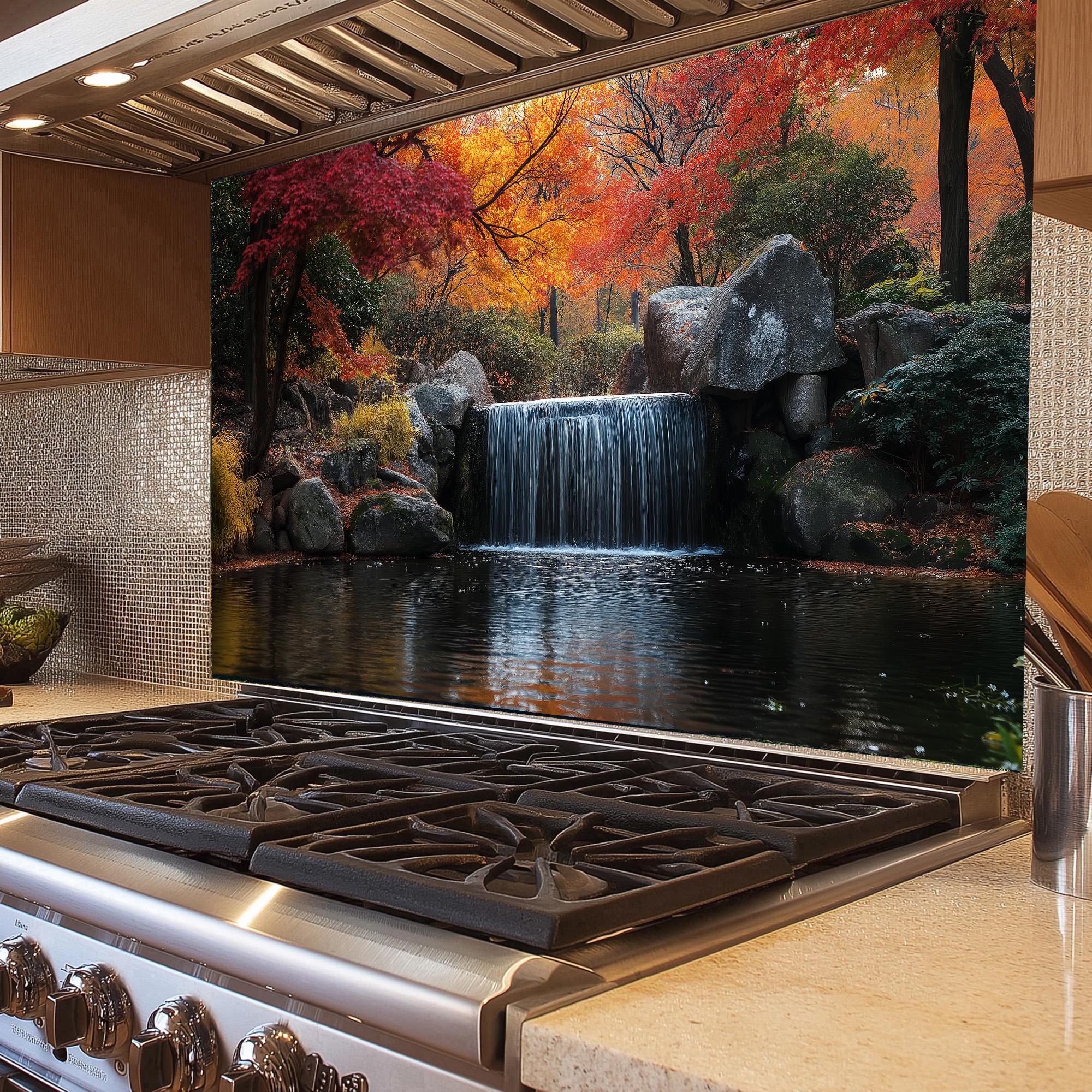 Zen Waterfall Backsplash, Autumn Stove Panel, Tempered Glass Splashback ...