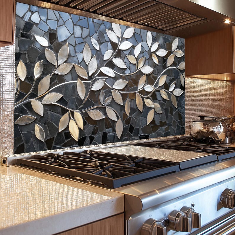 Leaf Tempered Glass Kitchen Backsplash Behind Stove,glass Backsplash ...