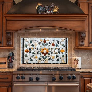 Mosaic Flowers Leaf Glass Backsplash Behind Stove,kitchen Backsplash ...