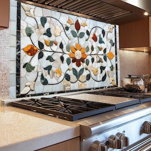 Mosaic Flowers Leaf Glass Backsplash Behind Stove,kitchen Backsplash ...