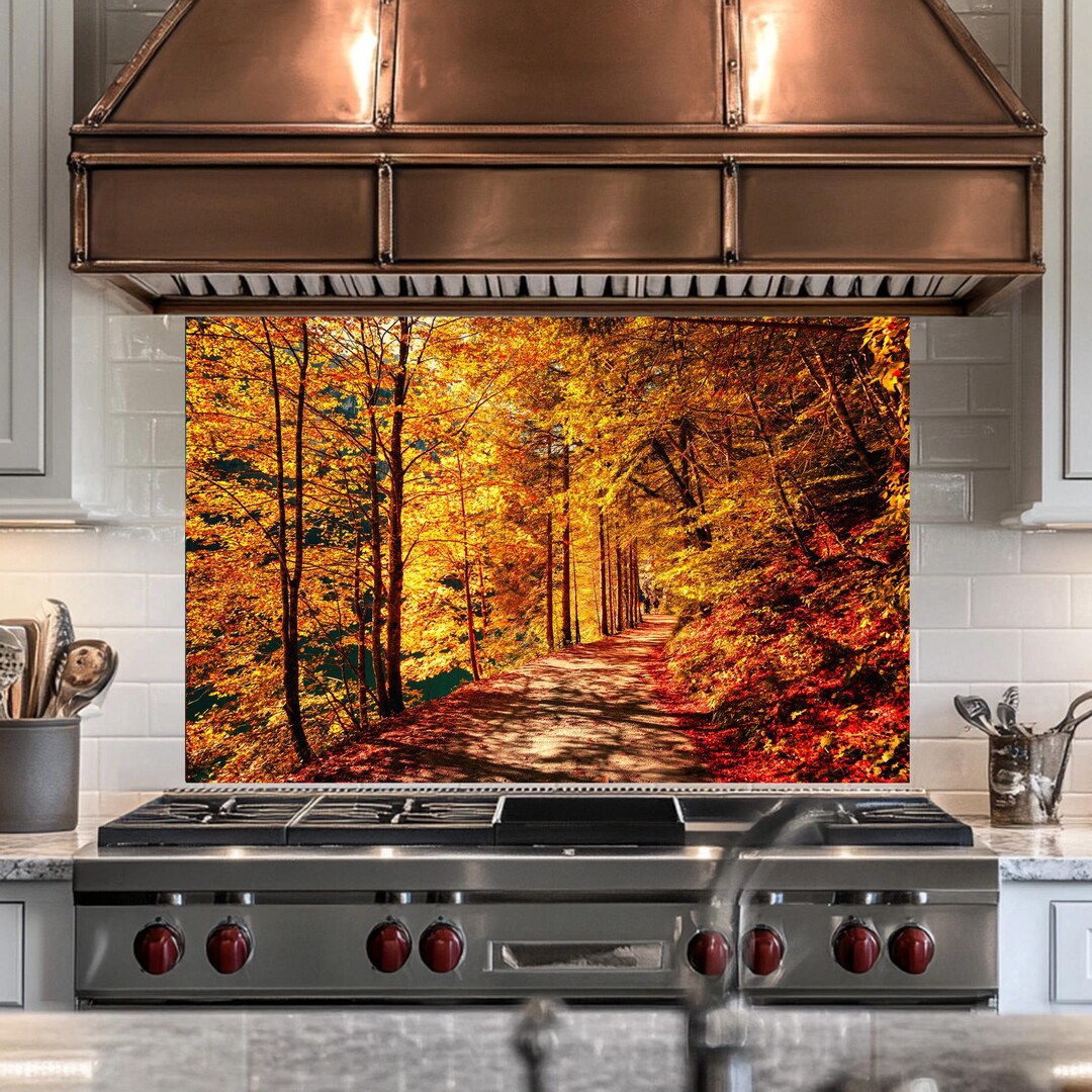 Forest Tempered Glass,stained Backsplash Tile,rustic Kitchen Backsplash ...