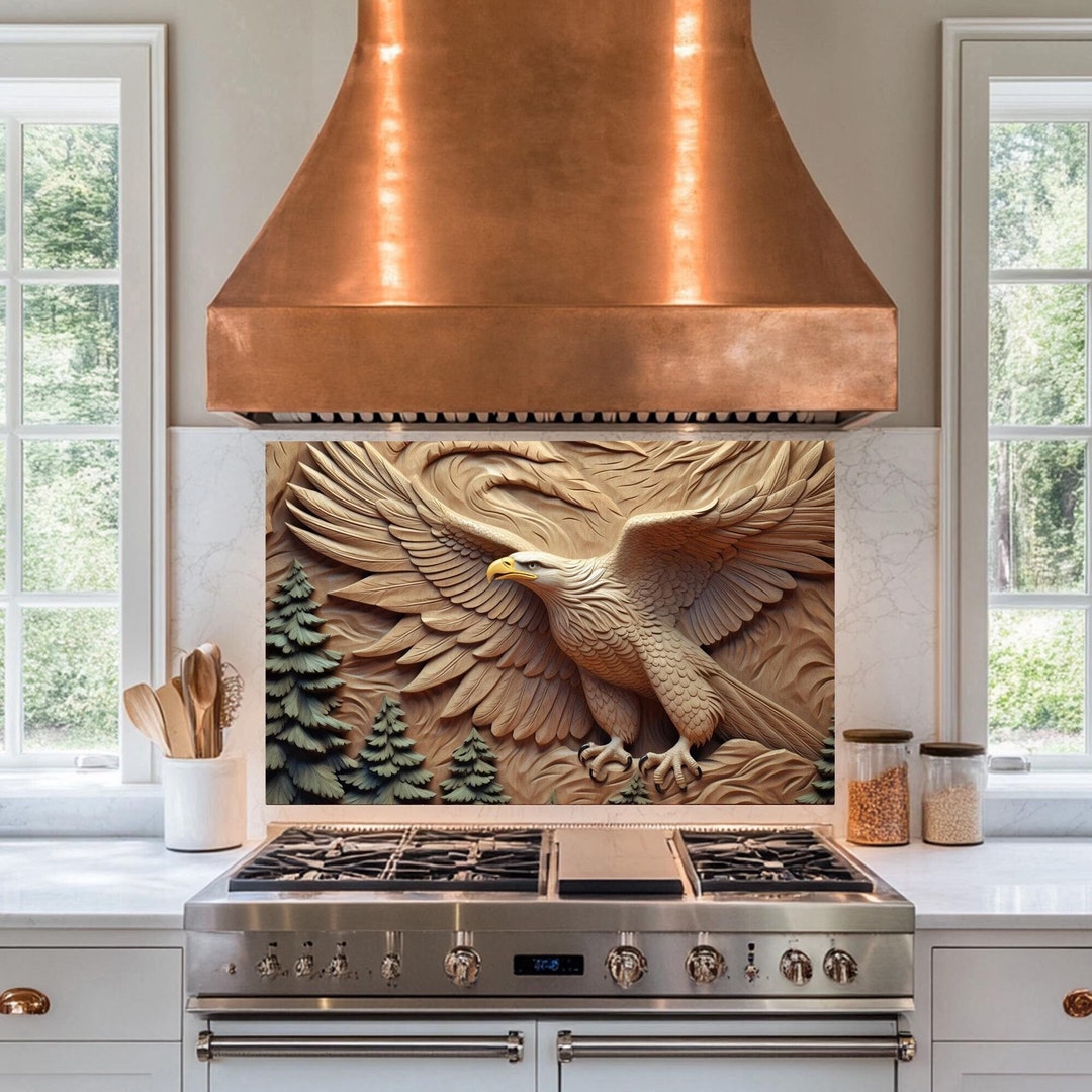Tempered Glass Kitchen Backsplash Behind Stove,copper Bald Eagle Glass ...