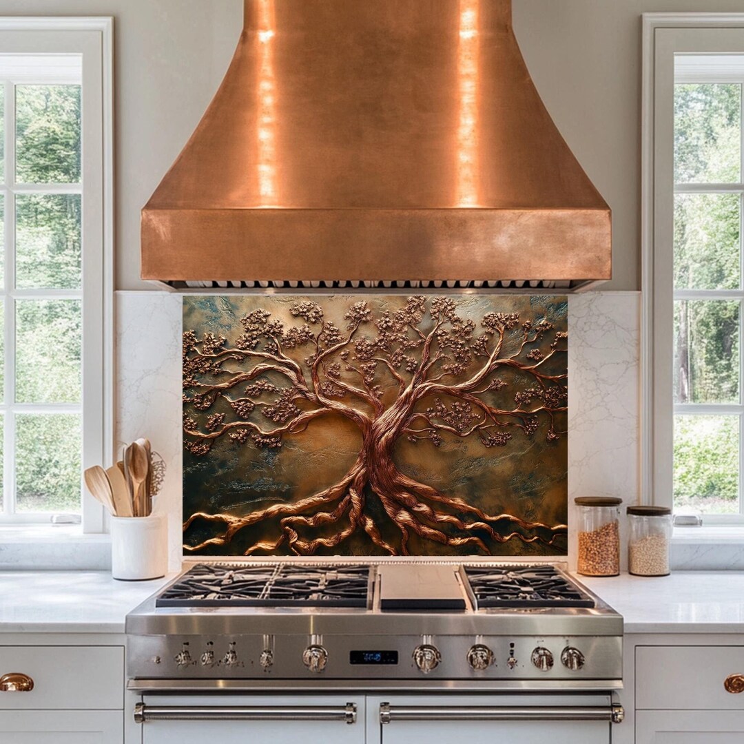 Tree of Life Tempered Glass Backsplash,copper Splashback Tile ...
