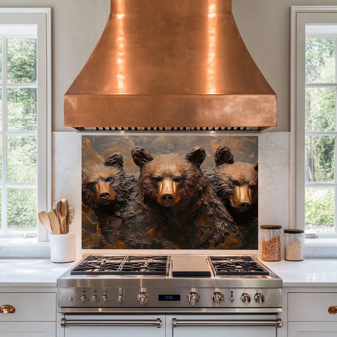 Copper Bears Backsplash,tempered Glass Kitchen Backsplash for Stained ...