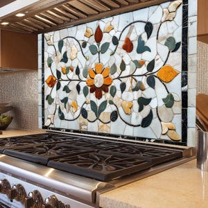 Mosaic Flowers Leaf Glass Backsplash Behind Stove,kitchen Backsplash ...