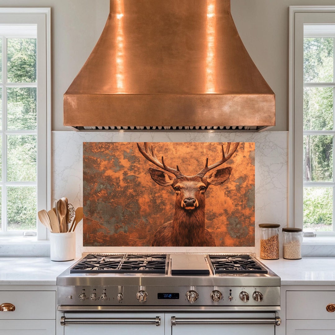 Copper Deer Tempered Glass Kitchen Backsplash Behind Stove,glass ...