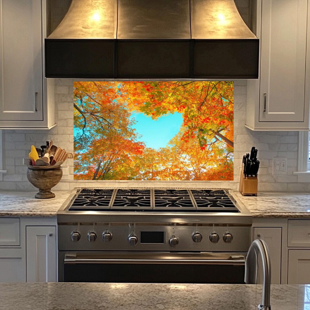 Heart Tree Tempered Glass Backsplash,kitchen Backsplash Behind Stove ...