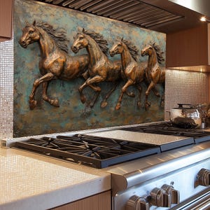 Horses Tempered Glass Backsplash,copper Splashback Tile,backsplash ...