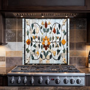 Mosaic Flowers Leaf Glass Backsplash Behind Stove,kitchen Backsplash ...