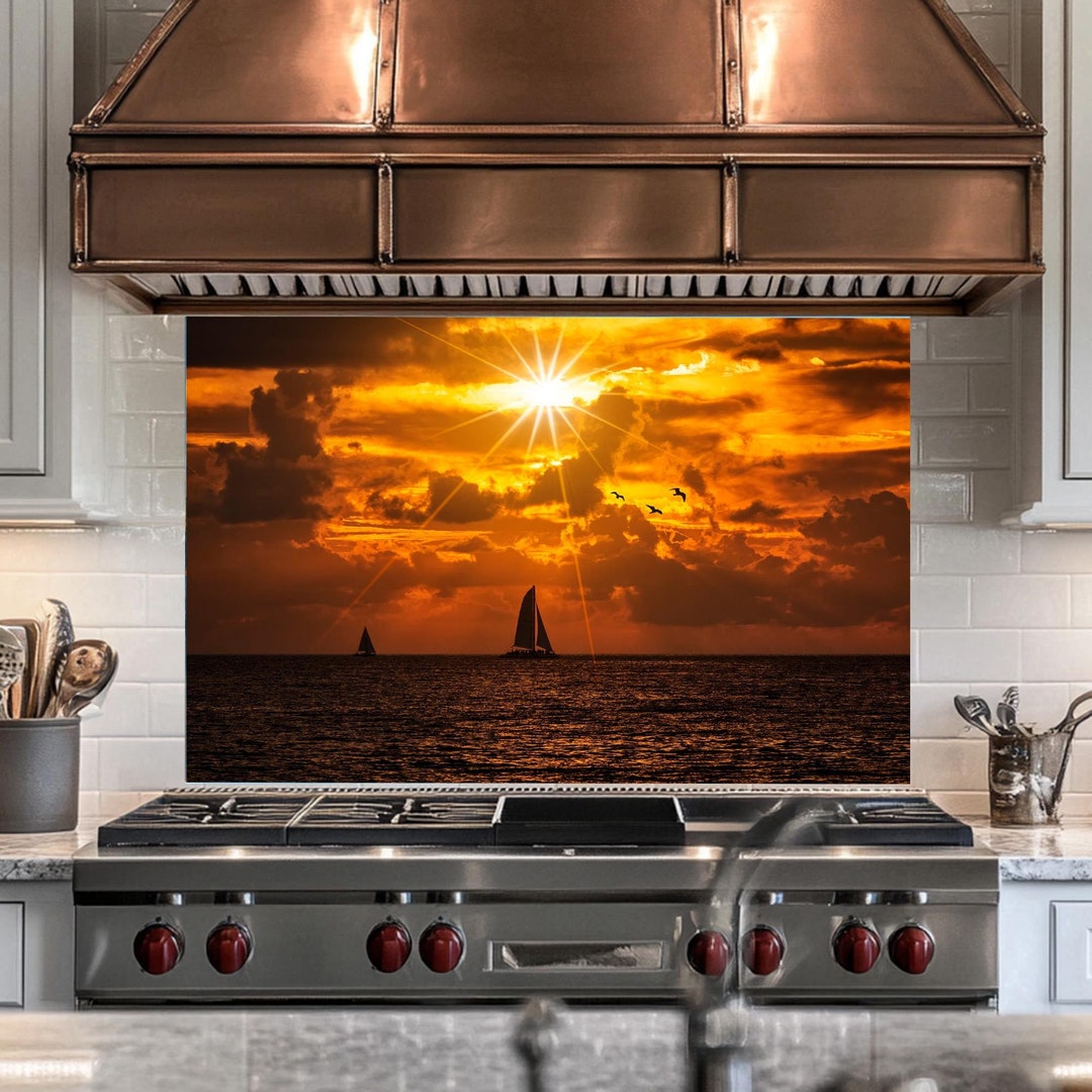 View Sun Tempered Glass Backsplash,stained Backsplash,rustic Kitchen ...