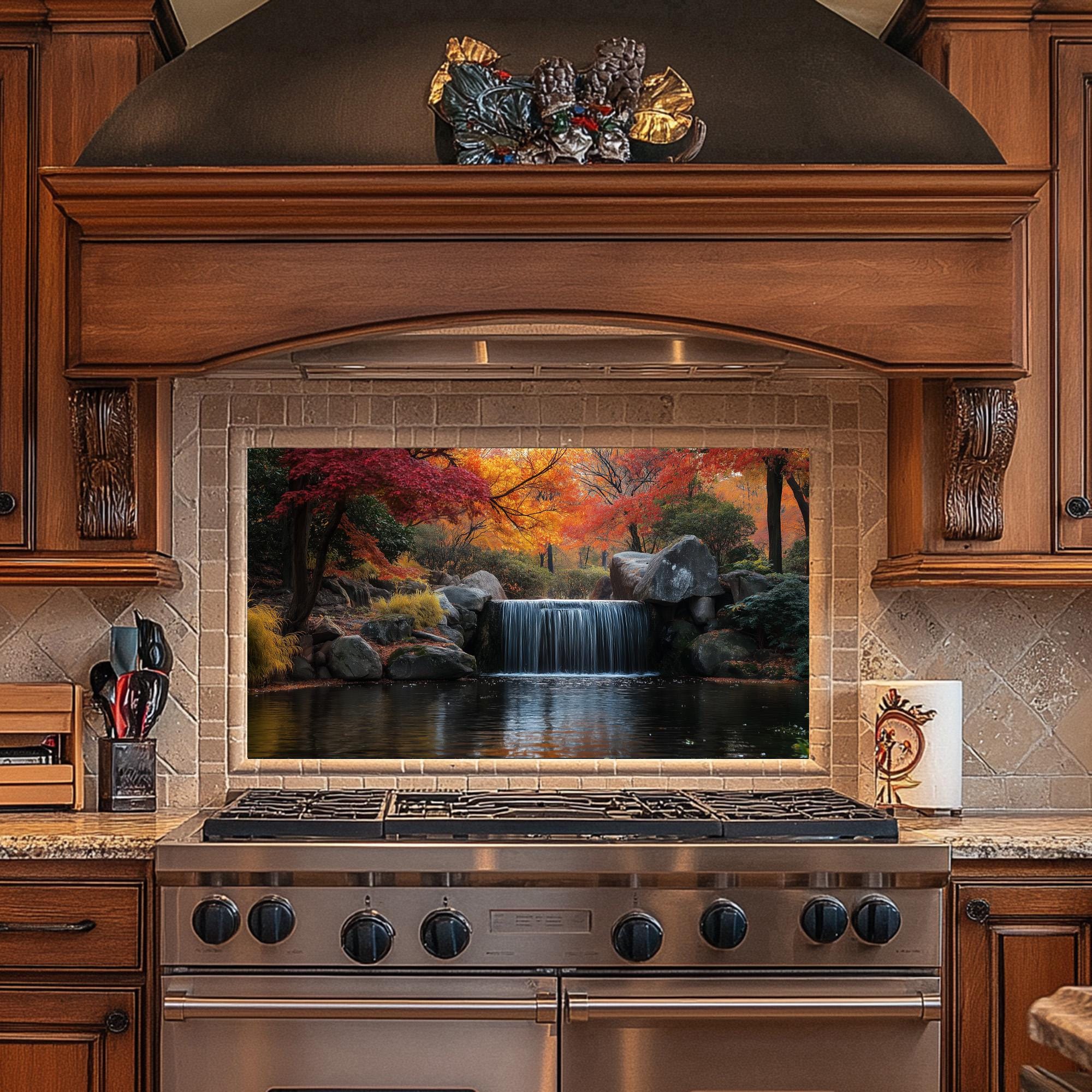 Zen Waterfall Backsplash, Autumn Stove Panel, Tempered Glass Splashback ...