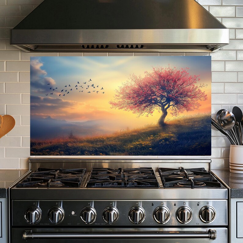Cherry Blossom Backsplash, Romantic Stove Panel, Tempered Glass ...