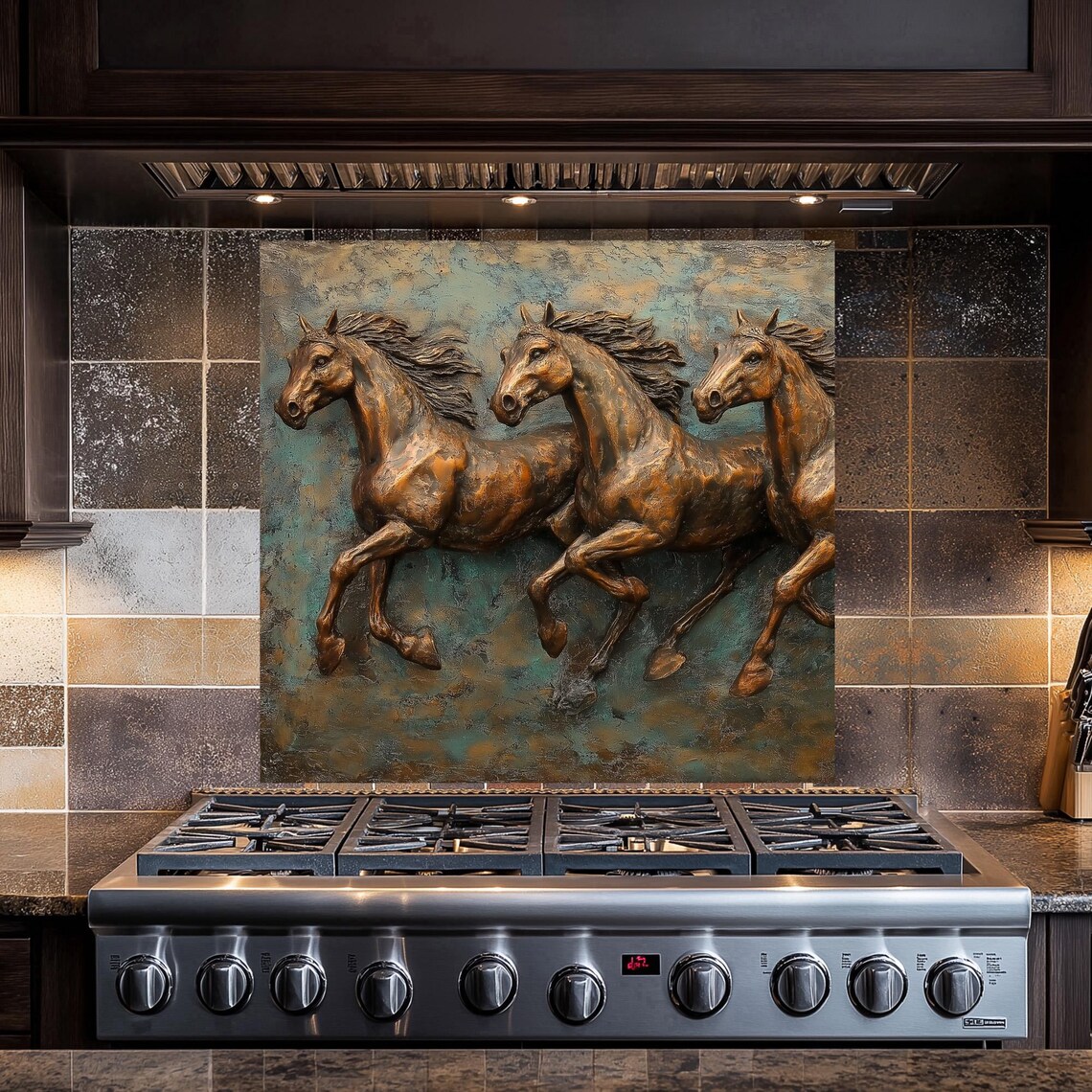 Horses Tempered Glass Backsplash,copper Splashback Tile,backsplash ...
