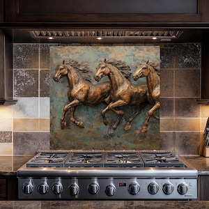 Horses Tempered Glass Backsplash,copper Splashback Tile,backsplash ...