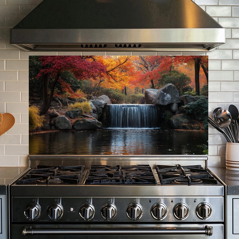 Zen Waterfall Backsplash, Autumn Stove Panel, Tempered Glass Splashback ...