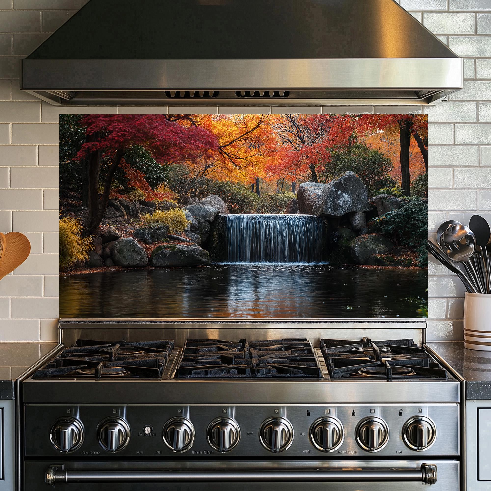 Zen Waterfall Backsplash, Autumn Stove Panel, Tempered Glass Splashback ...