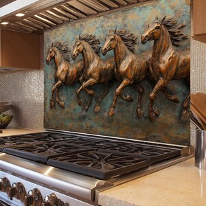 Horses Tempered Glass Backsplash,copper Splashback Tile,backsplash ...
