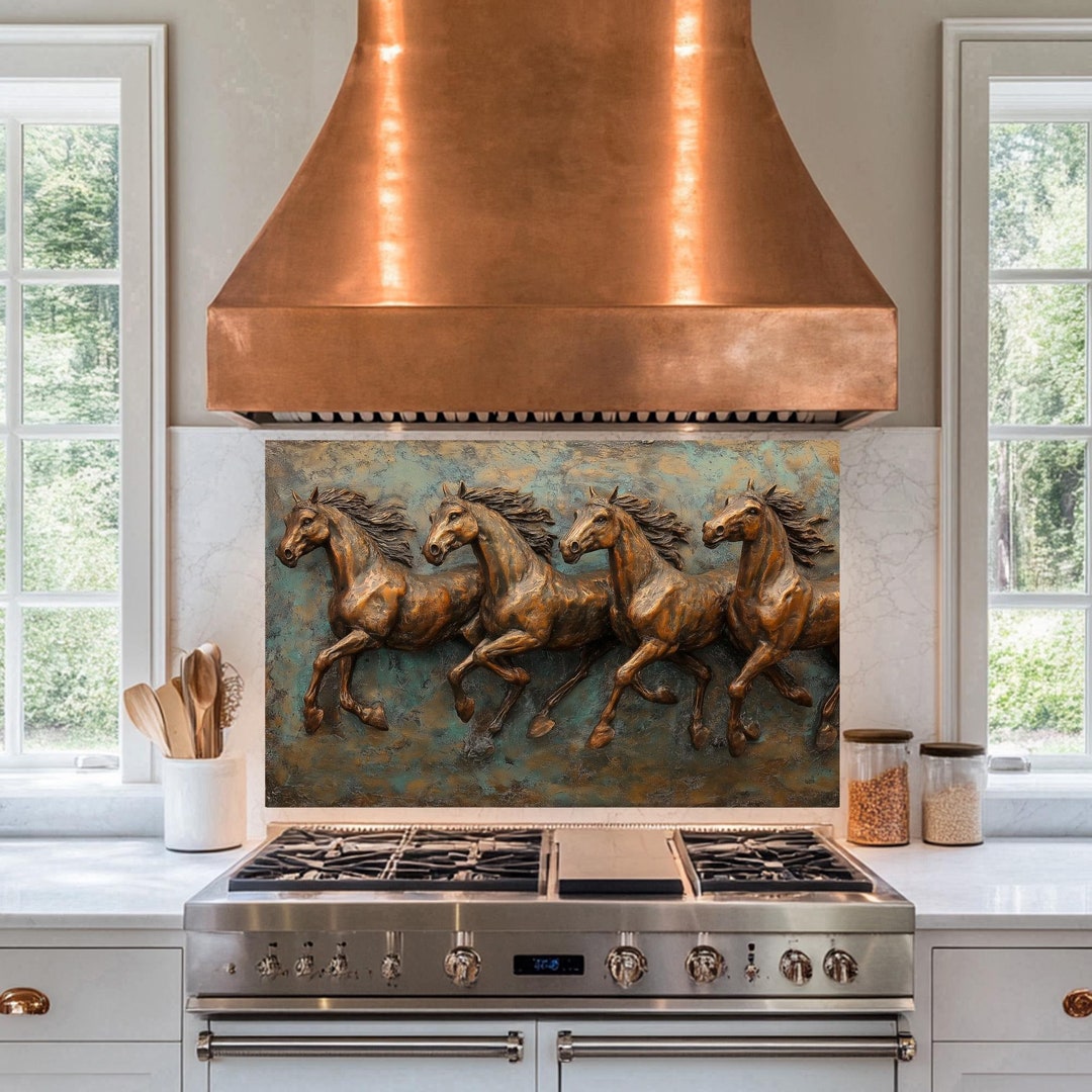 Horses Tempered Glass Backsplash,copper Splashback Tile,backsplash ...