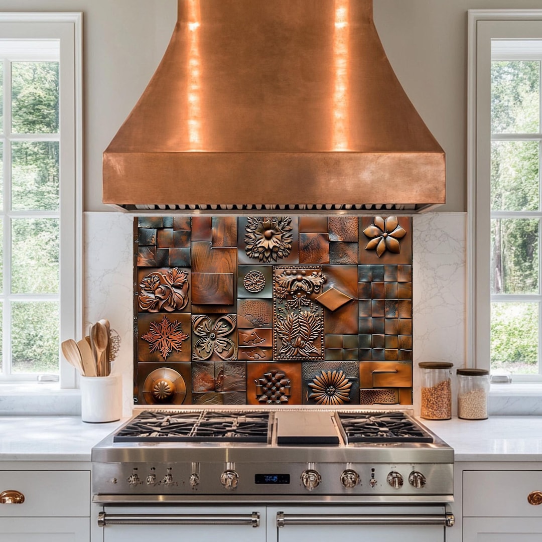 Tempered Glass Kitchen Backsplash Behind Stove,copper Flower Glass ...