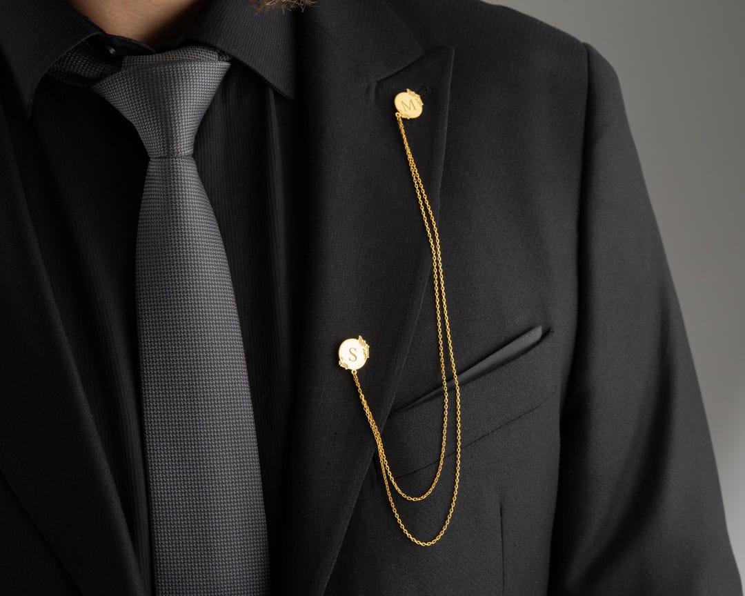 Engraved Initial Letter Chain Lapel Brooch, Custom Letter Lapel Pin ...