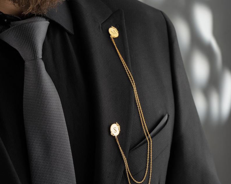 Engraved Initial Letter Chain Lapel Brooch, Custom Letter Lapel Pin ...